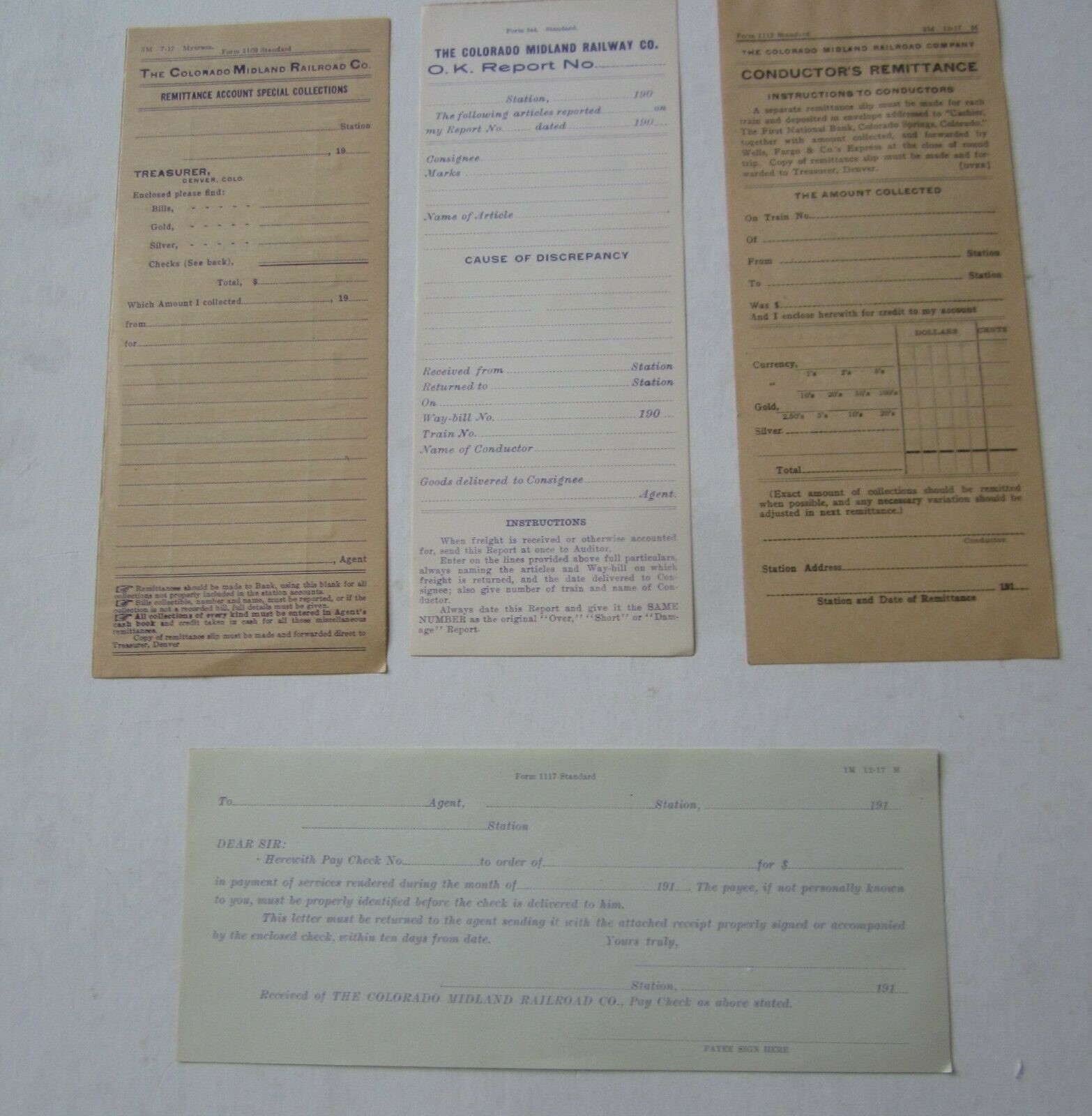 Lot of 4 Old Vintage 1900 - 1910's - COLORADO MIDLAND RAILWAY Co ...