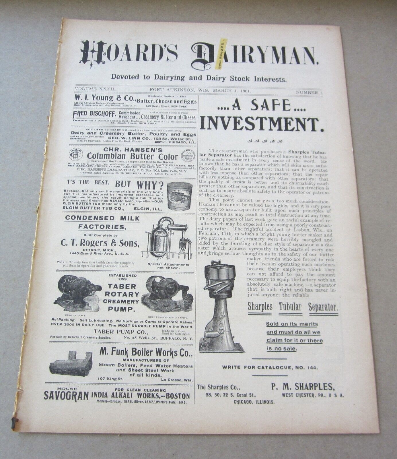 Old Vintage 1901 - HOARD'S DAIRYMAN - Dairy MAGAZINE - Fort Atkinson WISC.
