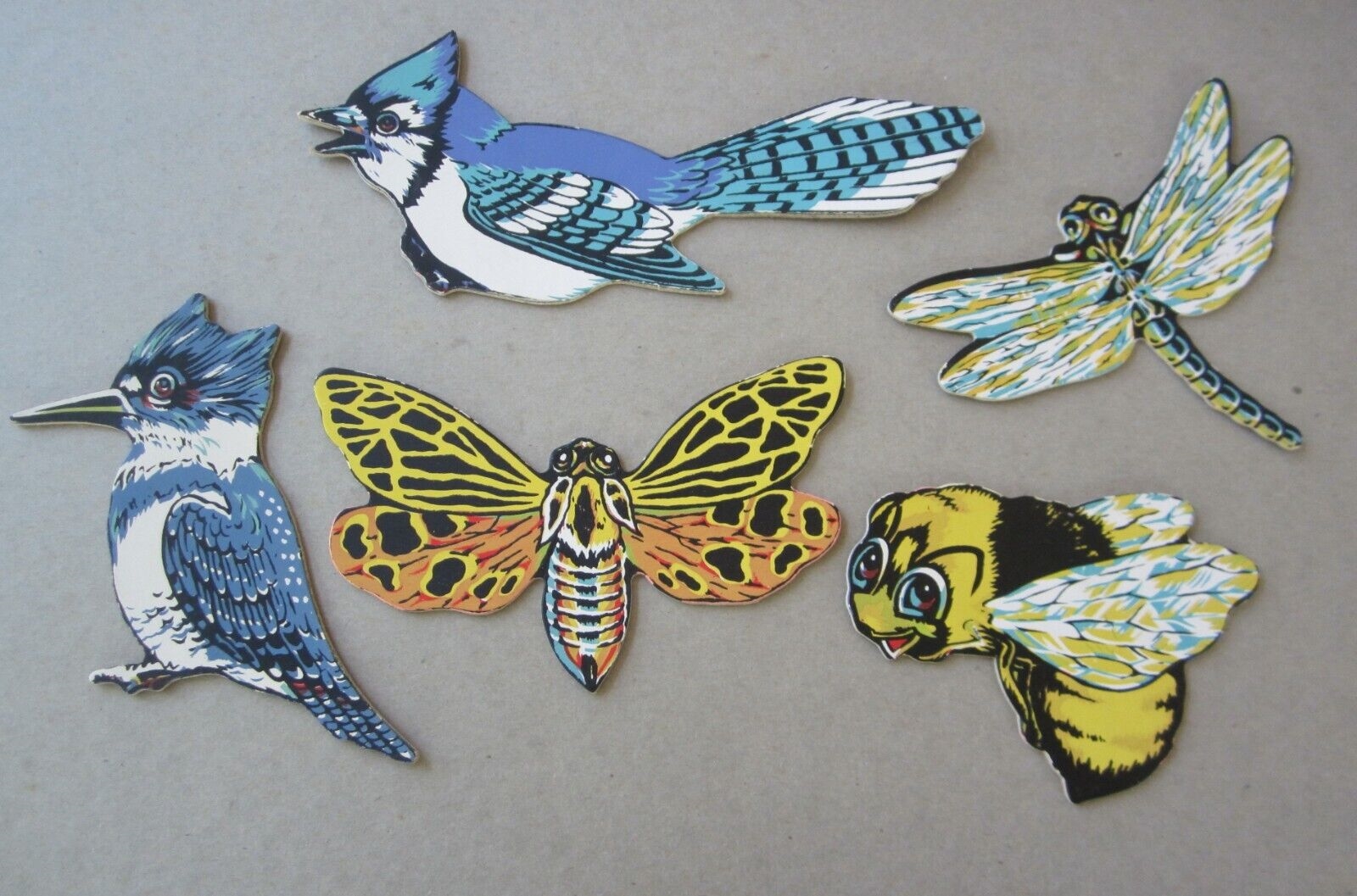 Lot of 5 Old Vintage 1940's - BLUEBIRD - BEES - DRAGON FLY - Decorations