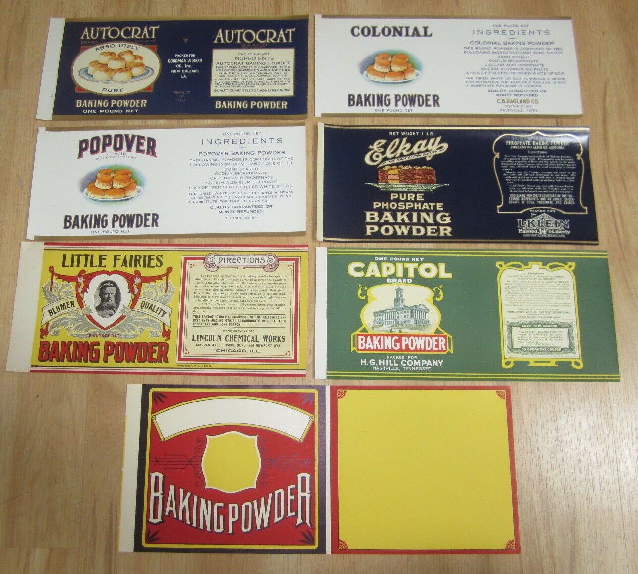 Lot of 7 Old Vintage 1910's-1940's - BAKING POWDER - LABELS