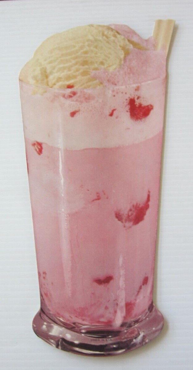 Old Vintage 1950's STRAWBERRY Float w/ Ice Cream CARDBOARD Diecut SODA ...