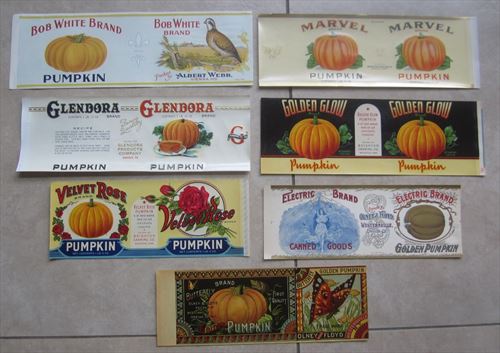 7 1890's - 1930's PUMPKIN Can LABELS - All Different